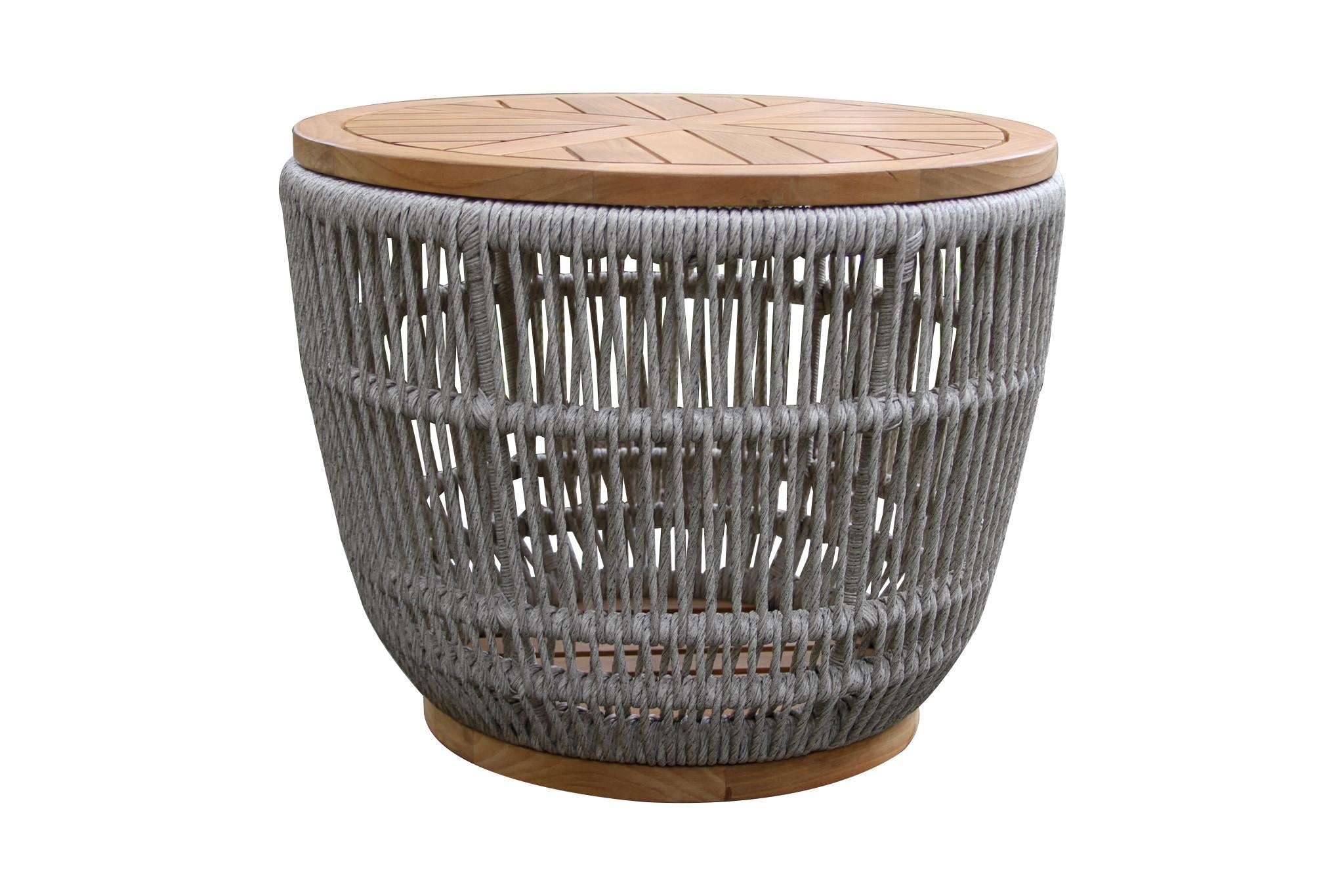 Teak and Cable Outdoor Wicker Storage Accent Table 24in Round ...
