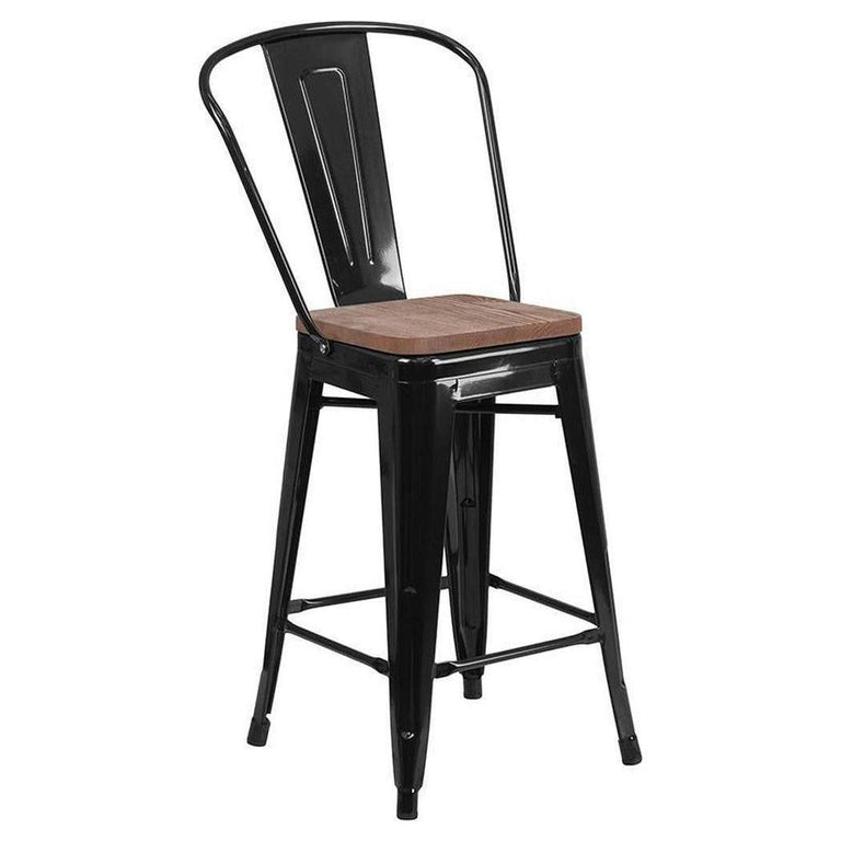 24in High Tolix Counter Height Stool with Back and Wood Seat | Bar ...