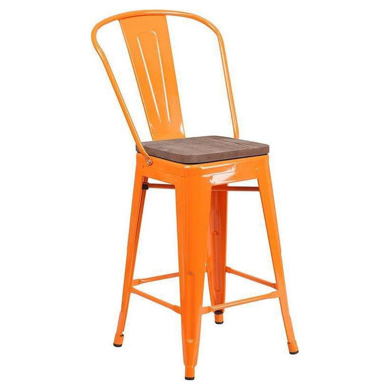 24in High Tolix Counter Height Stool with Back and Wood Seat | Bar ...