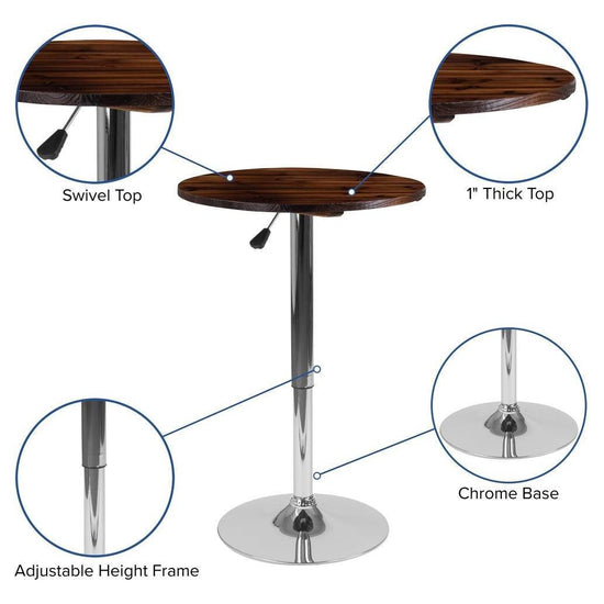 23.5'' Round Adjustable Height Rustic Pine Wood Table (Adjustable Range ...