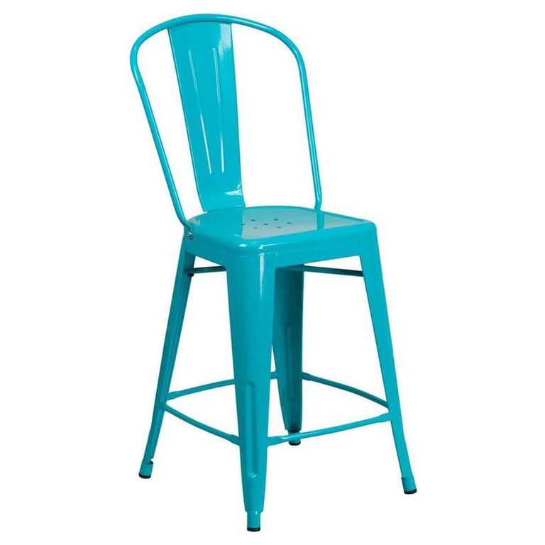 Tolix Style 24'' High Metal Outdoor Counter Height Stool with Back ...