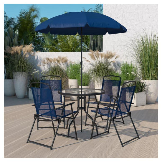 Nantucket 6 Piece Patio Garden Set with Umbrella Table and Set of 4 Fo ...